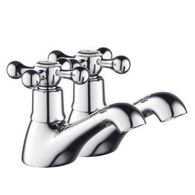 Traditional Bathroom Crosshead Handles Basin Pillar Taps - Chrome