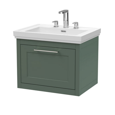 Traditional Bathroom Wall Hung 1 Drawer Vanity Unit and 3 Tap Hole ...