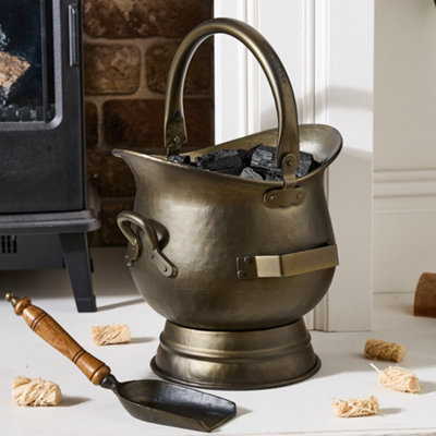 TRADITIONAL BLACK FIREPLACE STORAGE FIRESIDE COAL BUCKET WITH SHOVEL