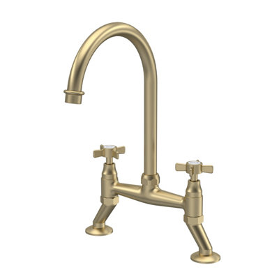 Traditional Bridge Mixer Kitchen Tap with Crosshead Handles - Brushed ...