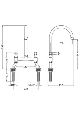 Traditional Bridge Mixer Kitchen Tap with Lever Handles - Chrome