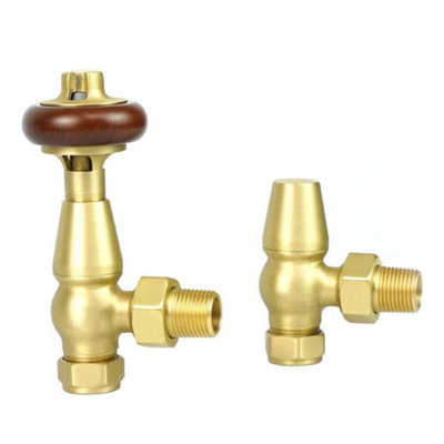 Traditional Brushed Gold Corner TRV Thermostatic Radiator Valve ...