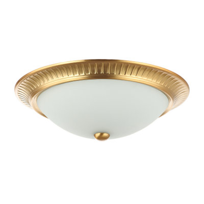 Traditional Brushed Gold Flush Ceiling Light Fitting with Opal Glass ...
