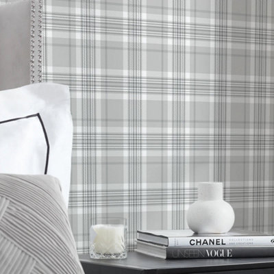 Traditional Check Wallpaper in Grey
