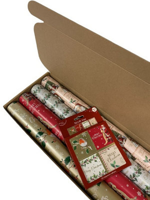 Traditional Christmas Gift Wrapping Paper 4 x 7M Rolls & Gift Tags ...