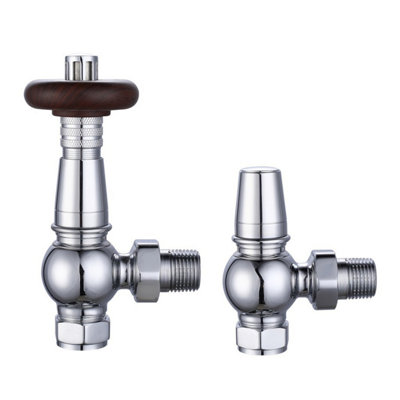 Traditional Chrome Angled TRV Thermostatic Radiator Valve - Wooden Top ...