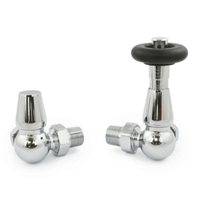 Traditional Chrome Corner TRV Thermostatic Radiator Valve - Wooden Top ...