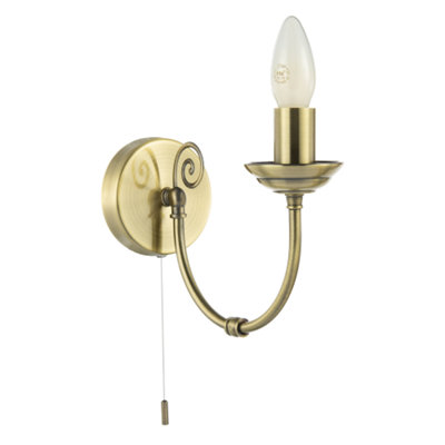 Traditional Classic Antique Brass Wall Light with Spiral Finial and ...