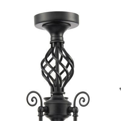 Traditional Classic Matte Black Chandelier Ceiling Light with Twisted Knot