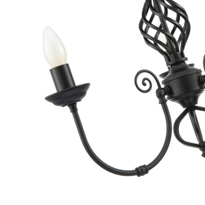 Traditional Classic Matte Black Chandelier Ceiling Light with Twisted Knot