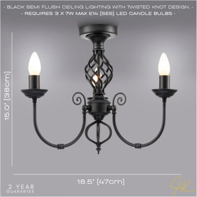 Traditional Classic Matte Black Chandelier Ceiling Light with Twisted Knot