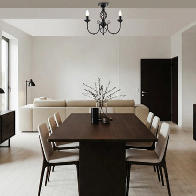Traditional Classic Matte Black Chandelier Ceiling Light with Twisted Knot
