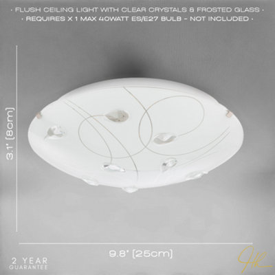TRADITIONAL CLASSIC OPAL WHITE GLASS 25CM FLUSH CEILING LIGHT WITH ...