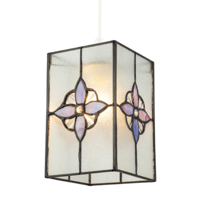 Traditional Clear Glass Tiffany Style Pendant Shade with Purple Panels