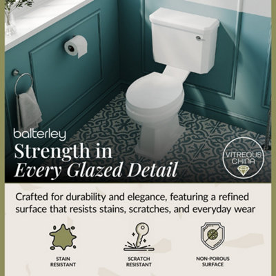 Traditional Close Coupled Toilet Pan, Cistern & Soft Close Seat - 820mm ...