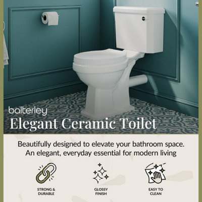 Traditional Close Coupled Toilet Pan, Cistern & Soft Close Seat - 820mm ...