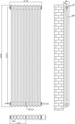 Traditional Colosseum Vertical Double Bar Column Radiator 1600x470mm ...