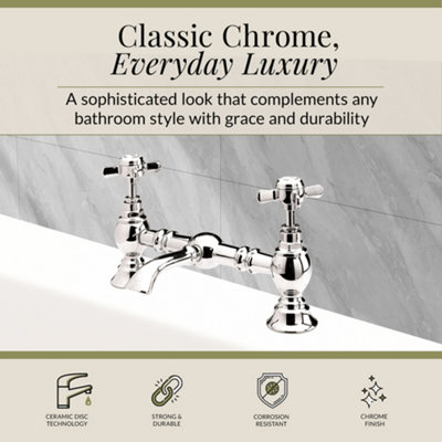 Traditional Crosshead Bridge 2 Tap Hole Mixer - Chrome