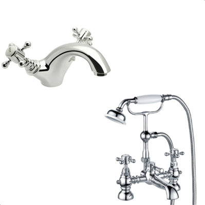 Traditional Crosshead Mono Basin Mixer Tap and Bath Shower Mixer with ...