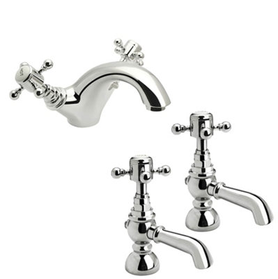 Traditional Crosshead Mono Basin Mixer Tap and Bath Taps Set - Chrome
