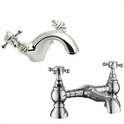 Traditional Crosshead Mono Basin Mixer Tap and Bridge Bath Filler Set ...