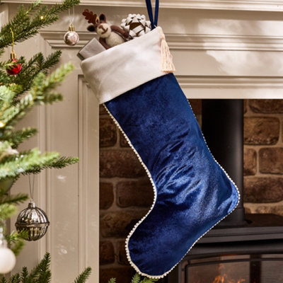 Traditional Dark Blue Berkeley Velvet Xmas Gift Decoration Christmas Stocking for Kids