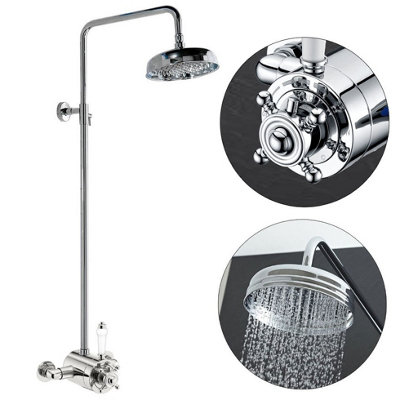 Traditional Exposed Rigid Riser Rail Shower Mixer + 200mm 8" Shower ...