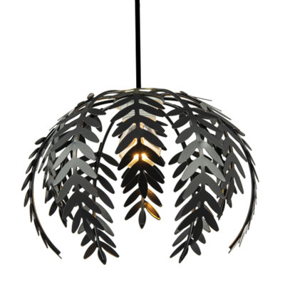 Traditional Fern Leaf Design Ceiling Pendant Light Shade in Black Gloss ...