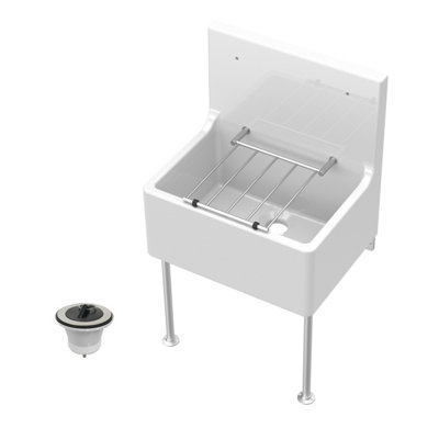 Traditional Fireclay Cleaner Sink with Waste and Legs - 515 x 535 x 393mm