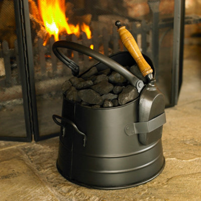 Traditional Fireplace Black Coal, Log and Kindling Bucket with Fireside ...
