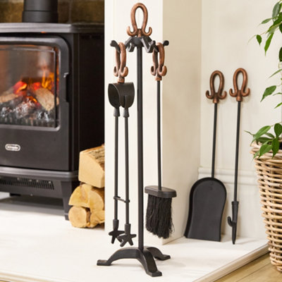 Traditional Fireplace Freestanding 5pc Copper Fireside Companion Set