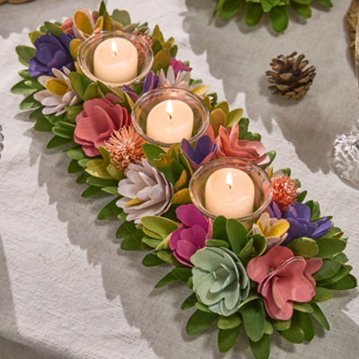 Traditional Floral Colourful Triple Table Decoration Christmas Candle ...