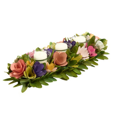 Traditional Floral Colourful Triple Table Decoration Christmas Candle ...