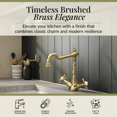 Traditional French Classic Mono Sink Mixer Tap - Brushed Brass