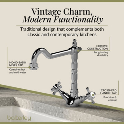 Traditional French Classic Mono Sink Mixer Tap - Chrome