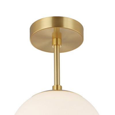 Traditional Glass Globe IP44 Bathroom Ceiling Light Fixture in Brushed Gold