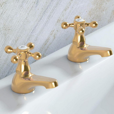 TRADITIONAL GOLD BRASS VICTORIAN STYLE HOT & COLD CROSS HEAD LEVER ...