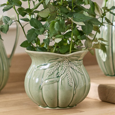 Traditional Green Ceramic Table Decor Plant Pot (H)14cm, (Dia)15cm