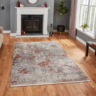 Traditional Grey Terra Abstract Easy To Clean Rug For Dining Room-120cm ...