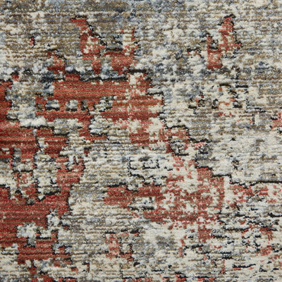 Traditional Grey Terra Abstract Easy To Clean Rug For Dining Room-120cm ...