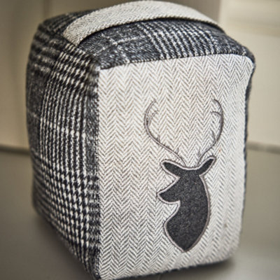 Traditional Grey Tweed Stag Fabric Door Stopper Decorative Door Stop