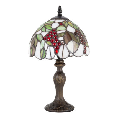 Traditional Handmade Tiffany Table Lamp with Red Bead Grapes and Green ...