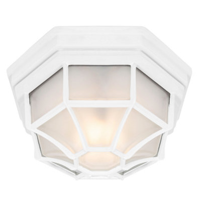 Traditional Hexagonal Matt White Flush Ceiling Porch Light Fitting with Glass | DIY at B&Q