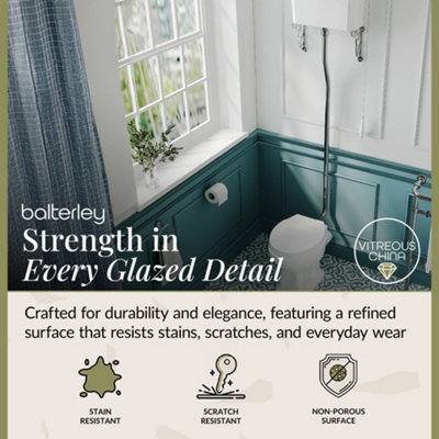 Traditional High Level Toilet Pan, Cistern, Flush Pipe Kit - White