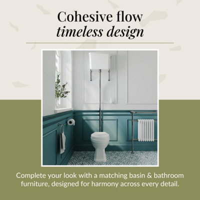 Traditional High Level Toilet Pan, Cistern, Flush Pipe Kit - White