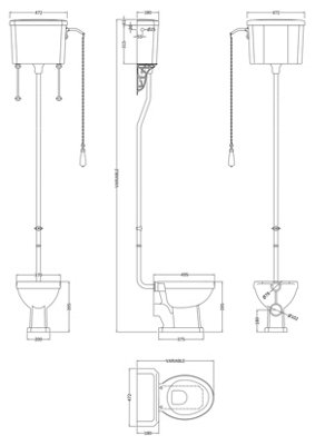 Traditional High Level Toilet Pan, Cistern, Flush Pipe Kit - White