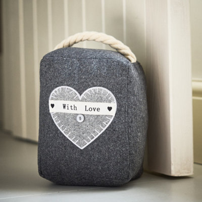 Traditional Made with Love Grey Heart Door Stopper Decorative Door Stop