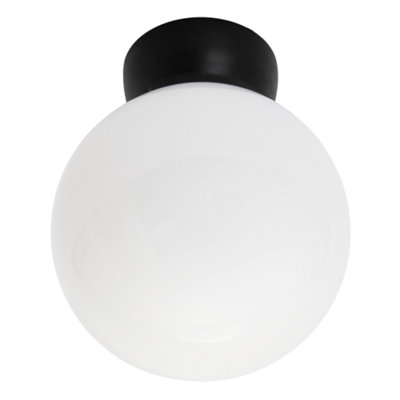 Traditional Matte Black and Opal Glass Globe IP44 Bathroom Ceiling ...
