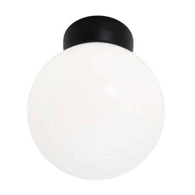 Traditional Matte Black and Opal Glass Globe IP44 Bathroom Ceiling ...