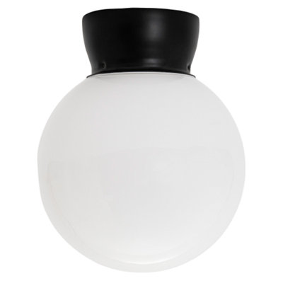 Traditional Matte Black and Opal Glass Globe IP44 Bathroom Ceiling ...